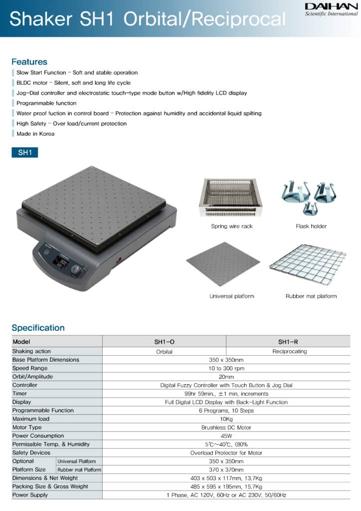 SH1 Orbital/Reciprocal Shaker by DAHAN Scientific International ...